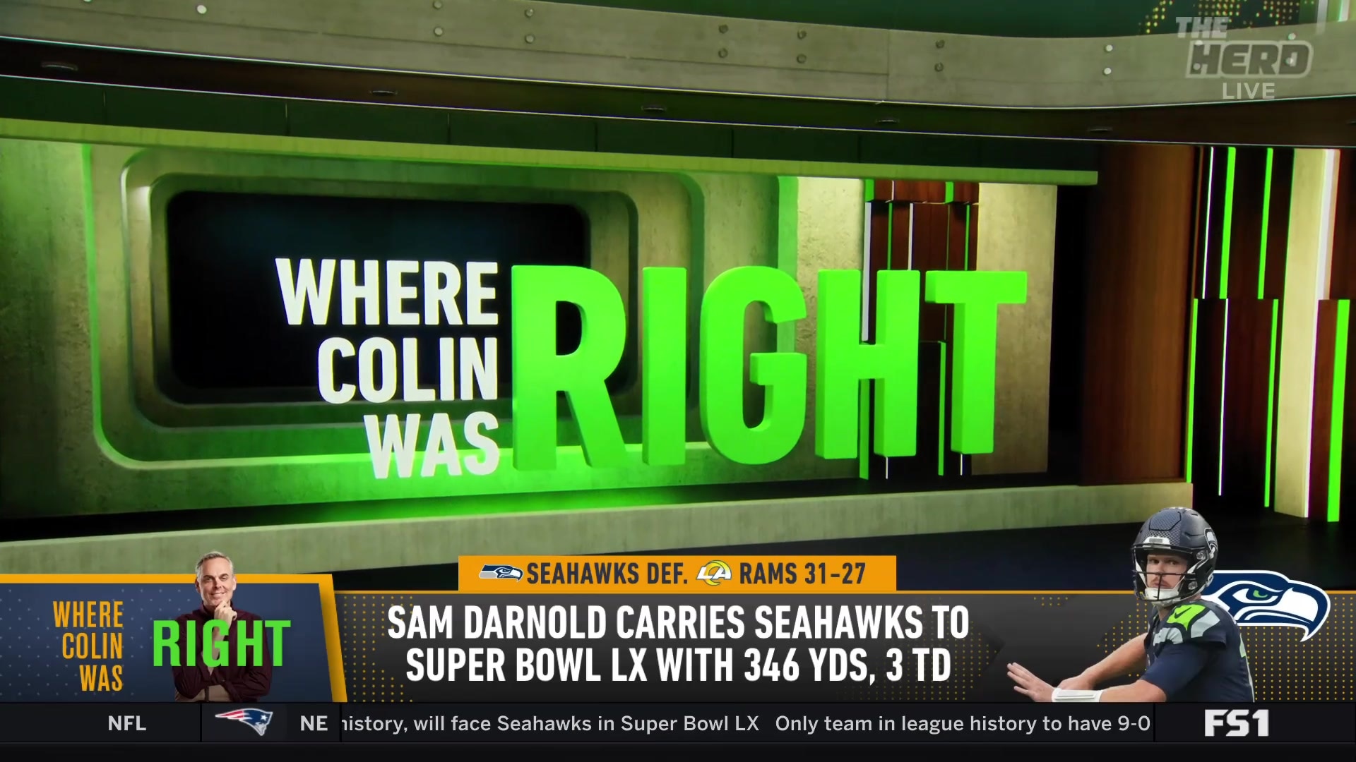 Watch Colin Cowherd never gave up on Sam Darnold, who carried Seahawks ...