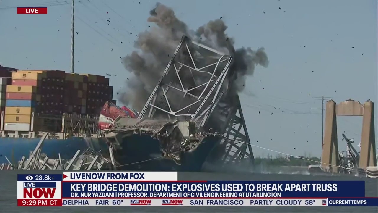 Controlled explosives used to demolish Key Bridge | LiveNOW from FOX
